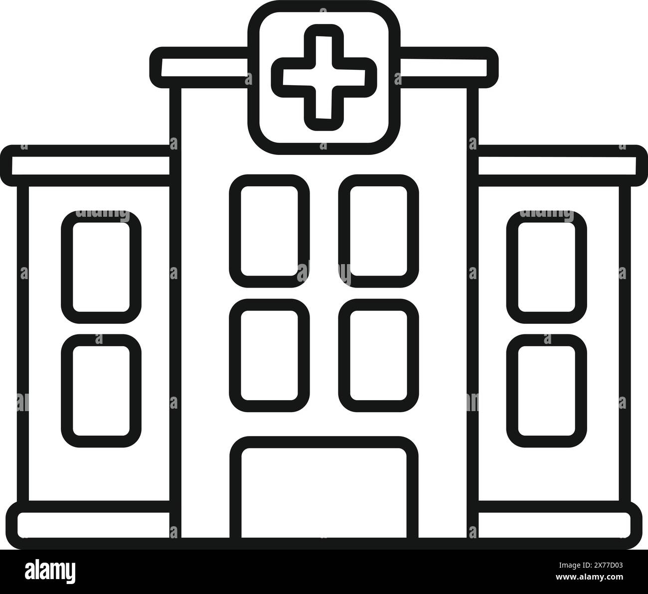 Simplistic black and white line drawing of a hospital structure ...