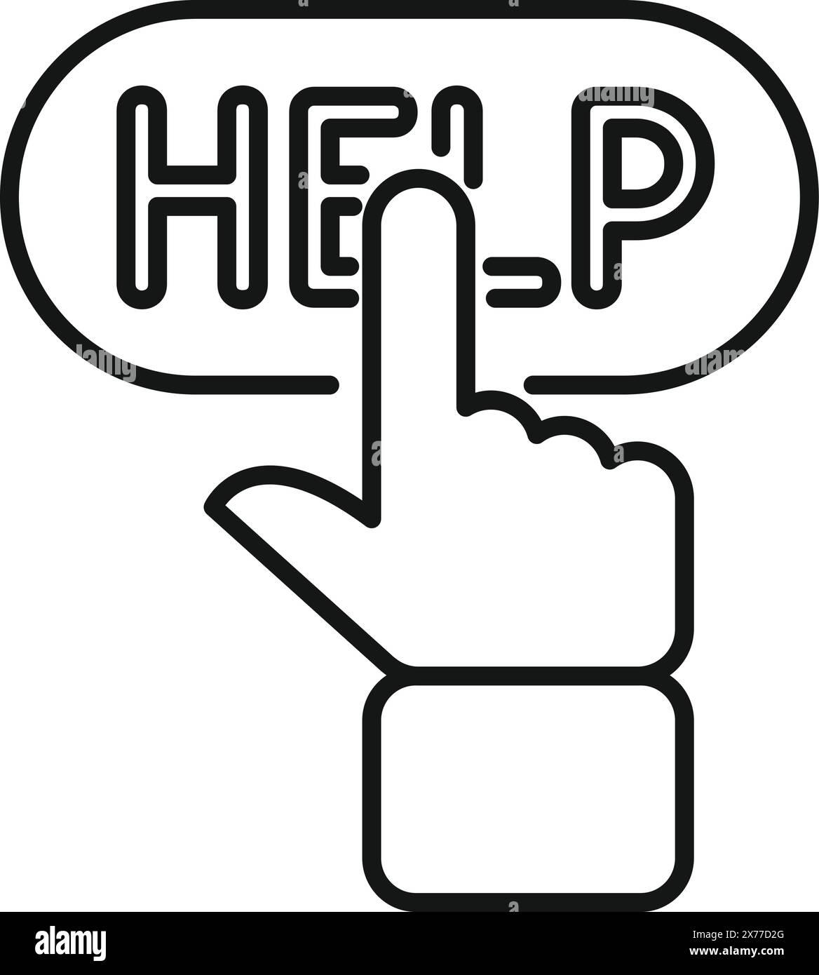 Vector illustration of a stylized hand pressing a help button, in a ...