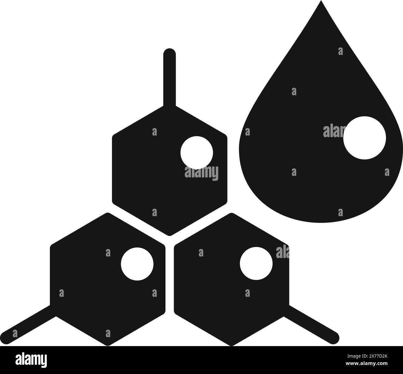 Black icon of a molecular structure bonded with a water droplet ...
