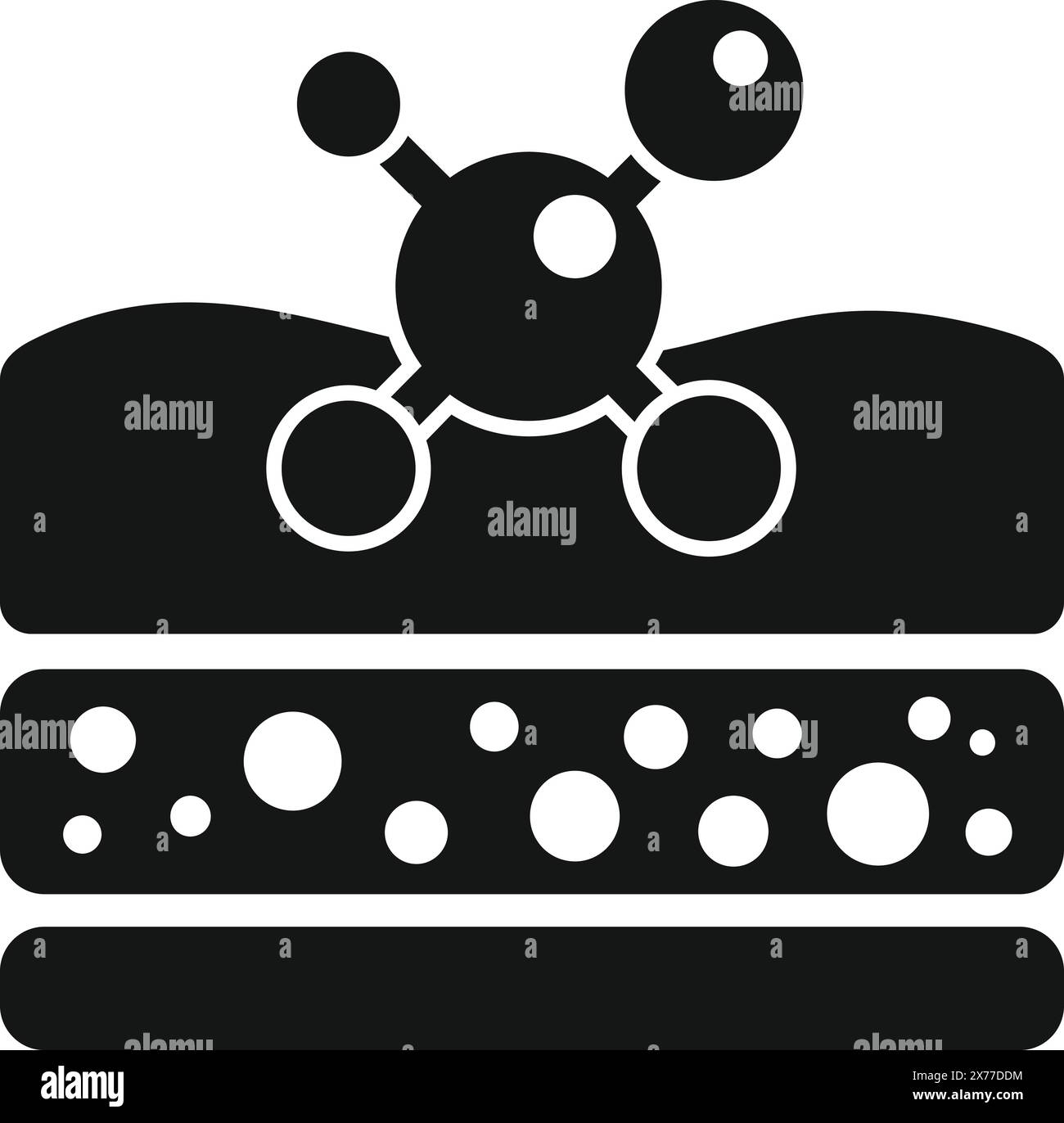 Black and white icon featuring a stylized molecule structure on a ...