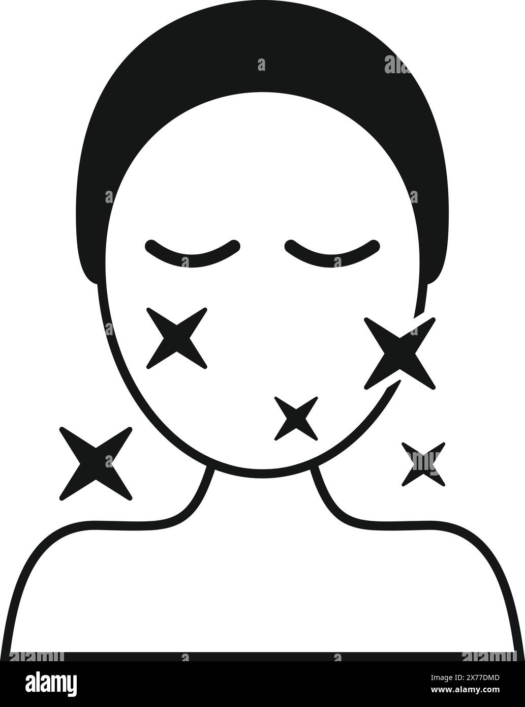Flat Vector Icon Of A Person With Closed Eyes Displaying Skin Allergy