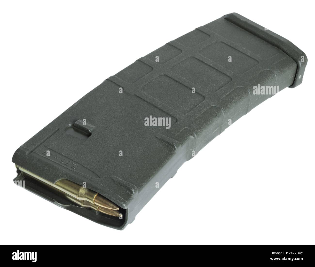 30 round AR-15 magazine that is fully loaded with bullets isolated in a ...
