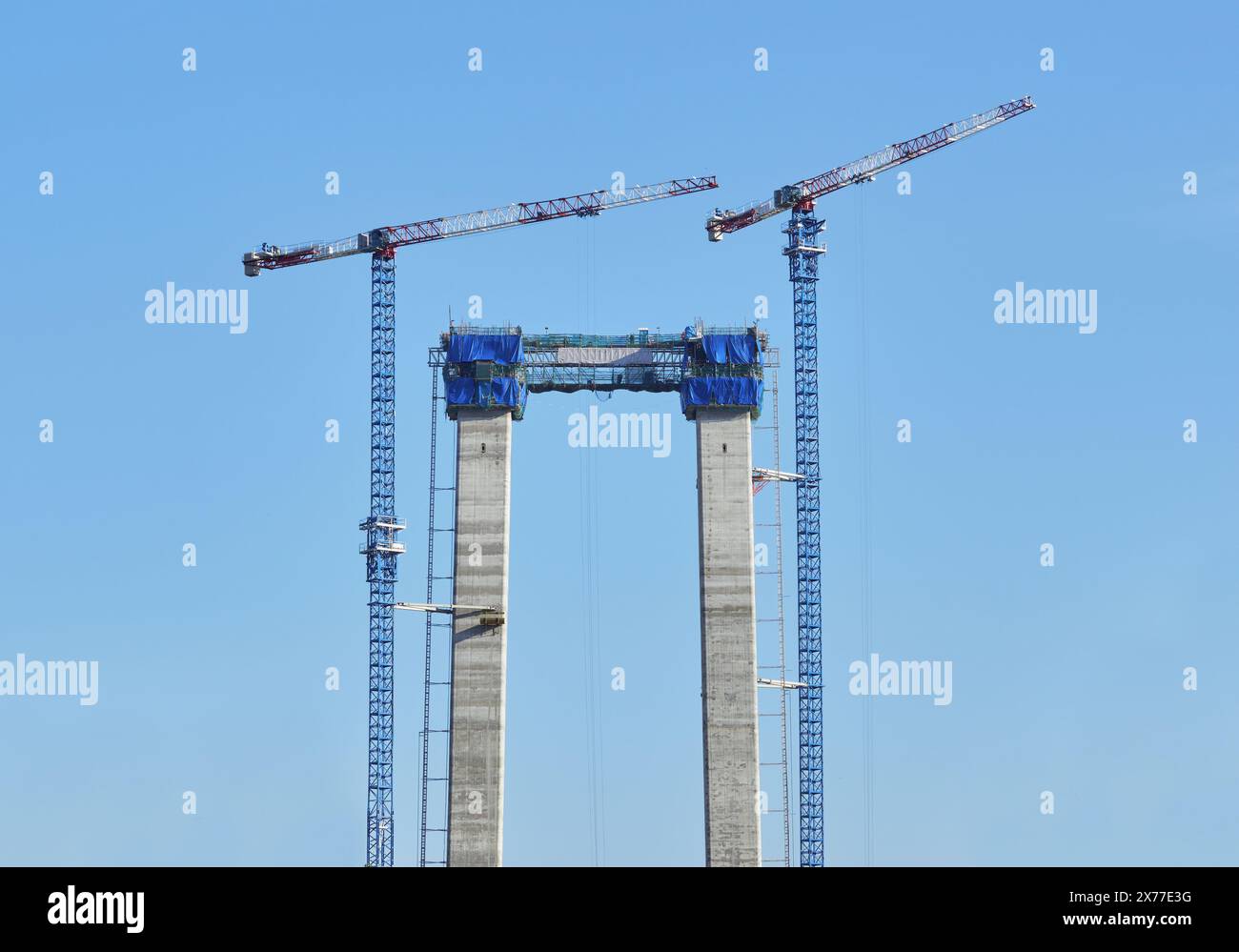 Reinforced concrete pillars for suspension bridge under construction ...