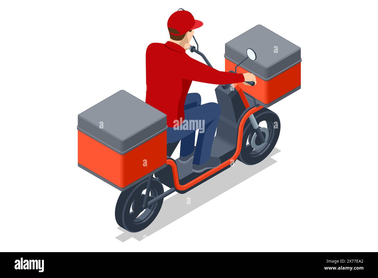 Isometric Red Delivery Motorcycle, Delivery man riding a red scooter ...