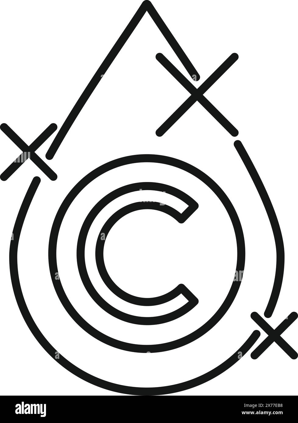 Black line icon of a water drop with a copyright symbol, minimalist ...