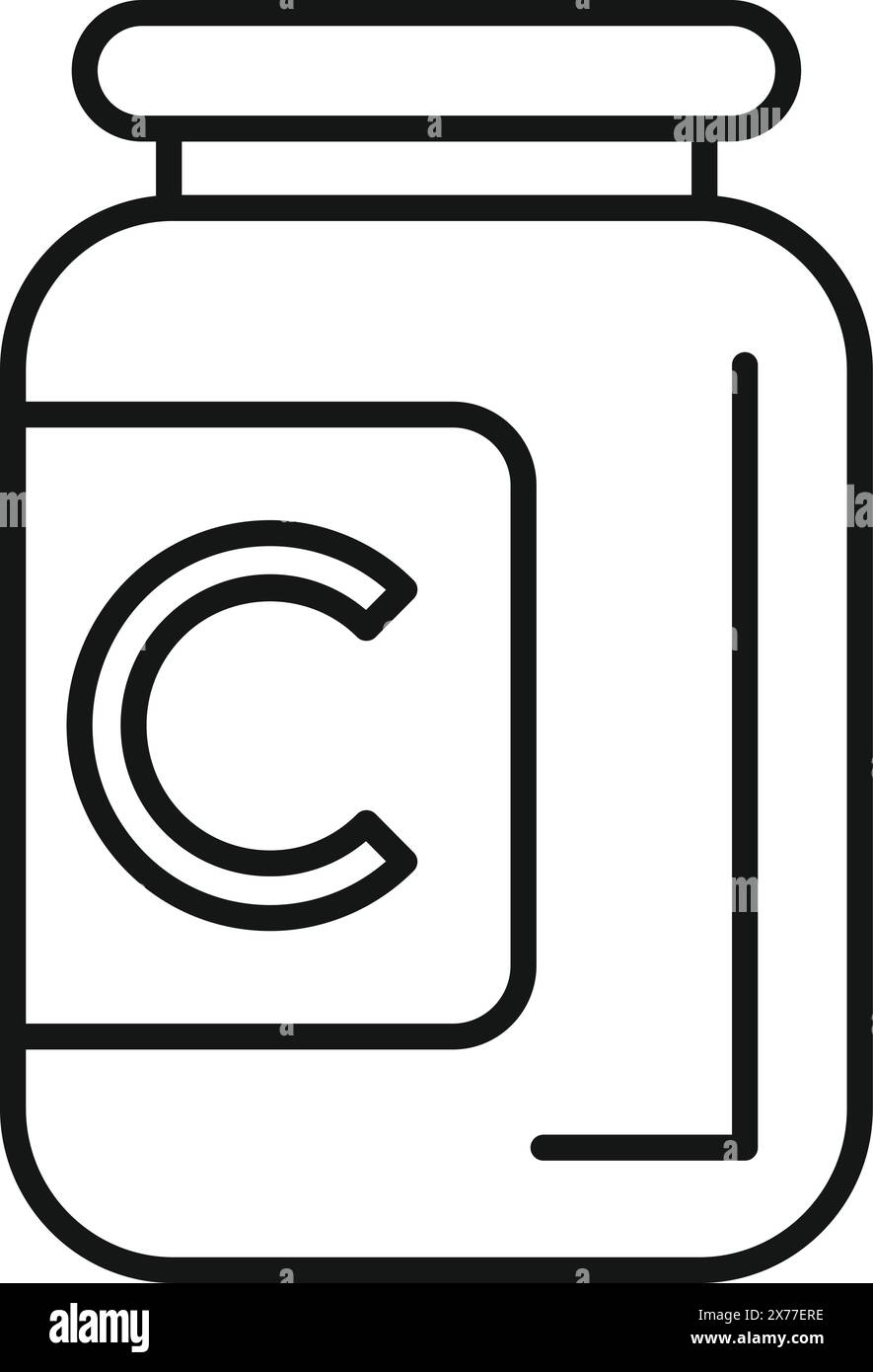 Simple outline illustration of a vitamin c supplement bottle with a ...