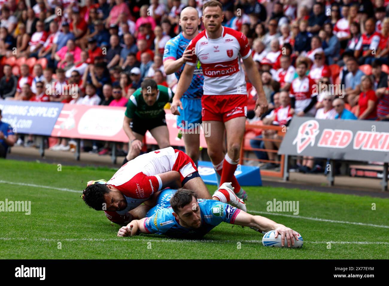 Wigan Warriors' Jake Wardle scores his side's first try of the hame ...
