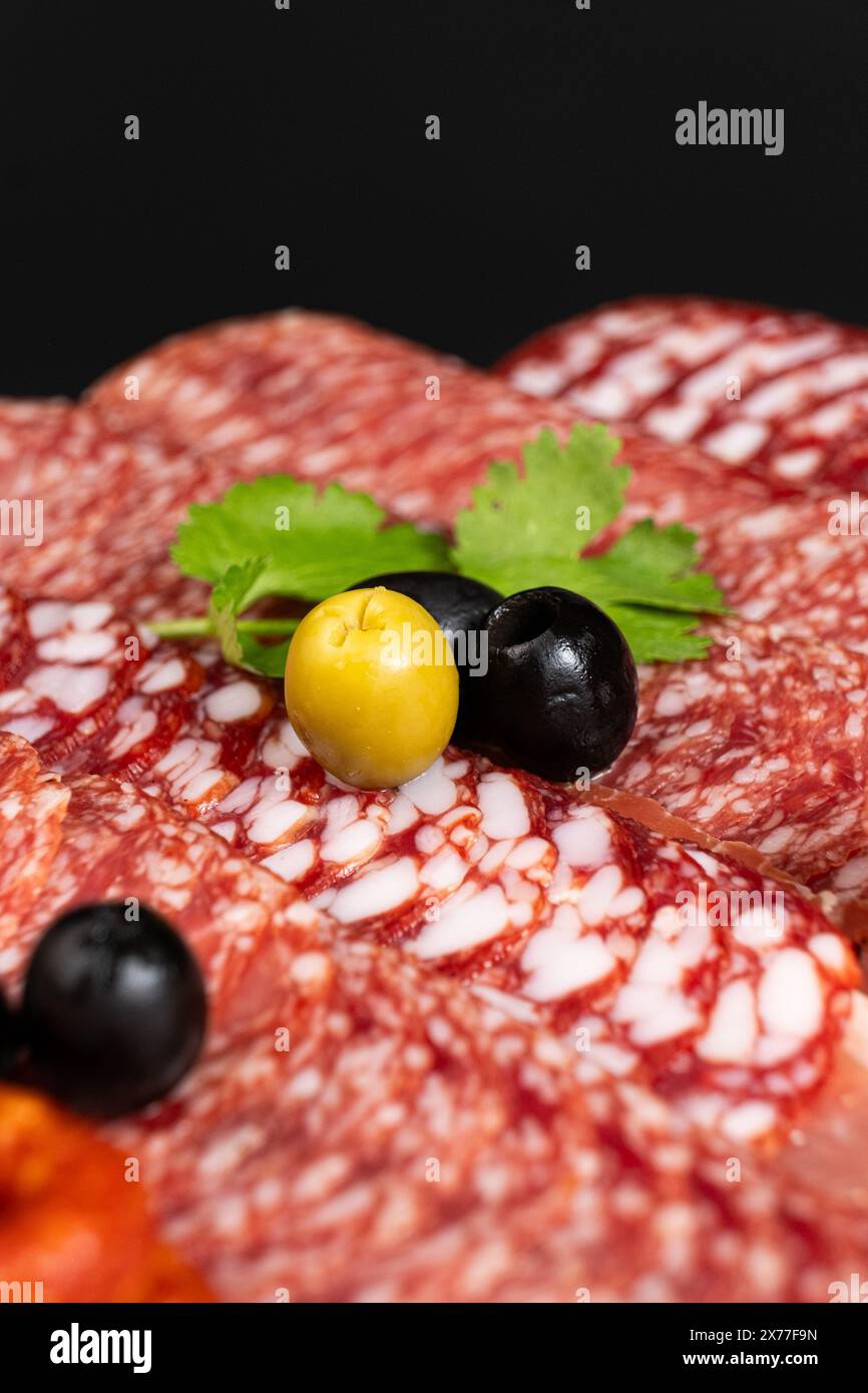 Meat platter - sausages, salami and other types of meat delicacies with ...