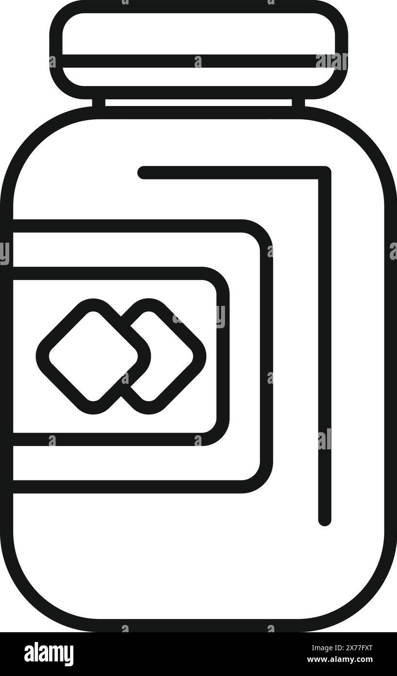 Black and white outline drawing of a closed medicine bottle with pill ...