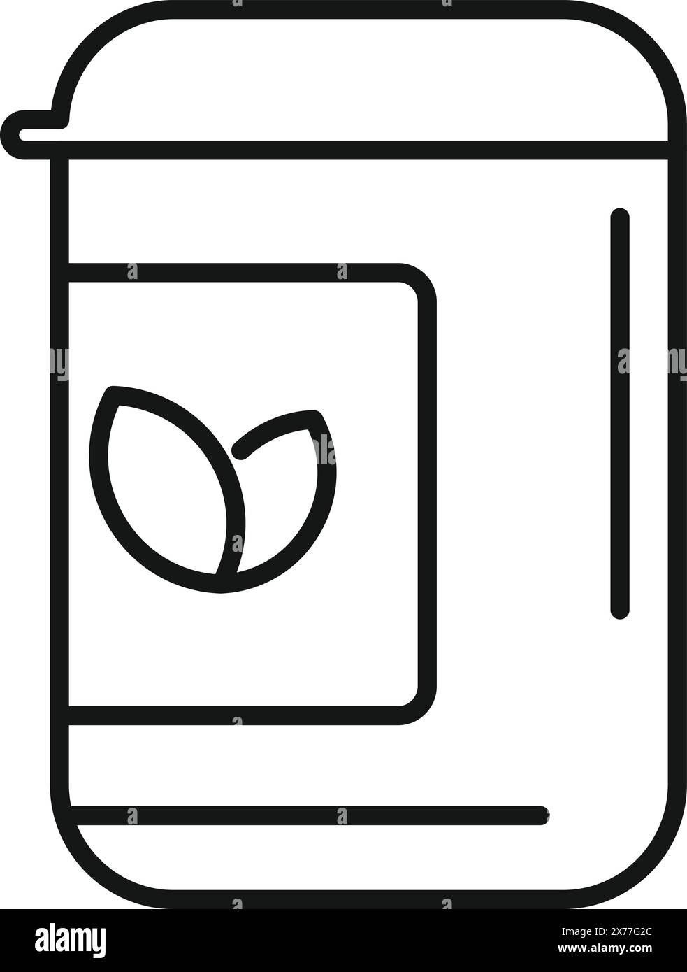 Line art icon of a sustainable packaging with a leaf symbol, indicating ...