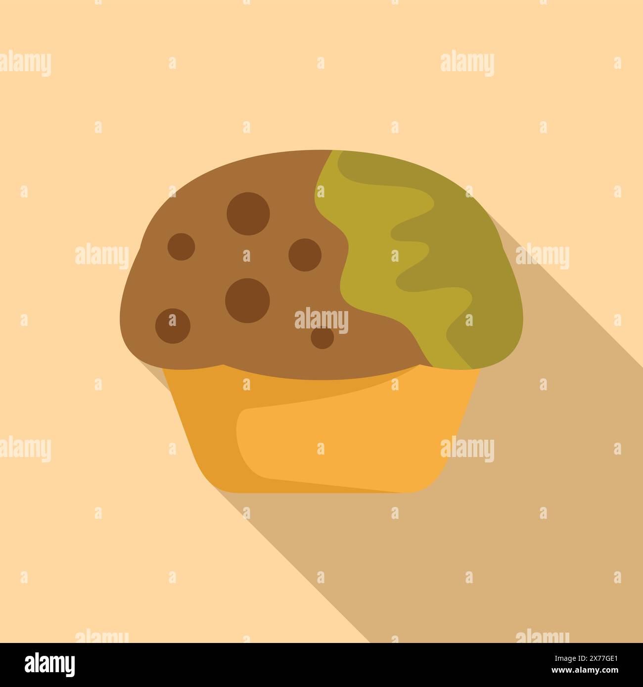 Stylized flat design of a chocolate chip muffin with a pastel ...