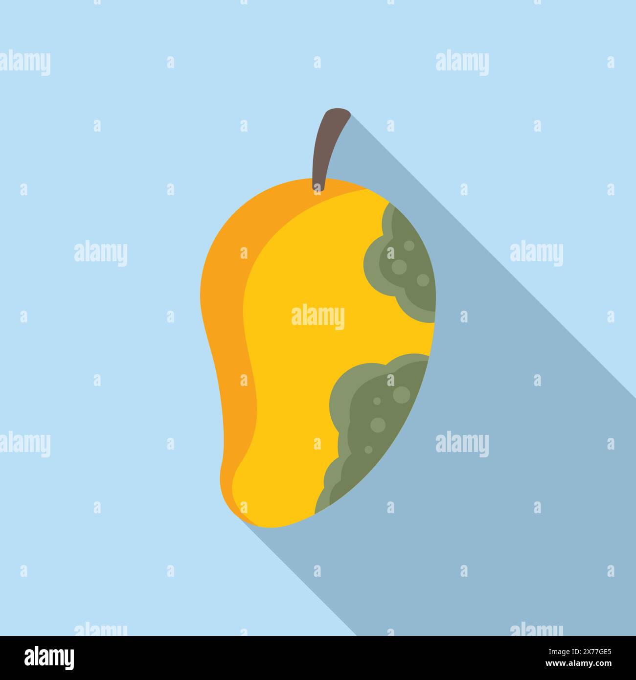 Cartoon illustration of a rotten mango with moldy, damaged, and spoiled ...