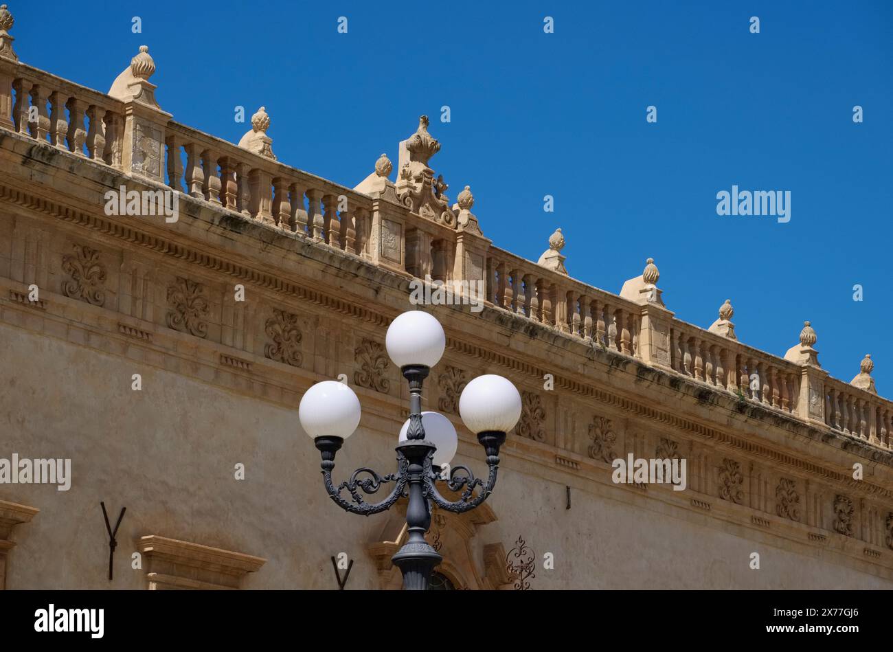 Italy, Sicily, Scicli (Ragusa province), street lamp and the Unesco ...