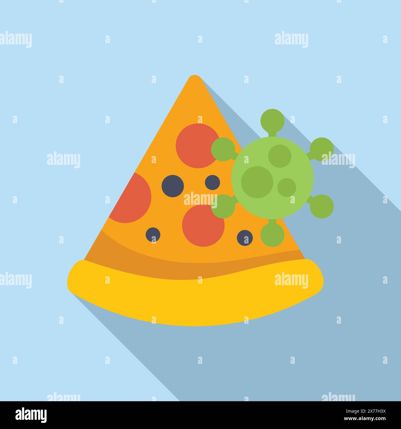 Graphic symbolizing health risks in food with a virus on a colorful ...