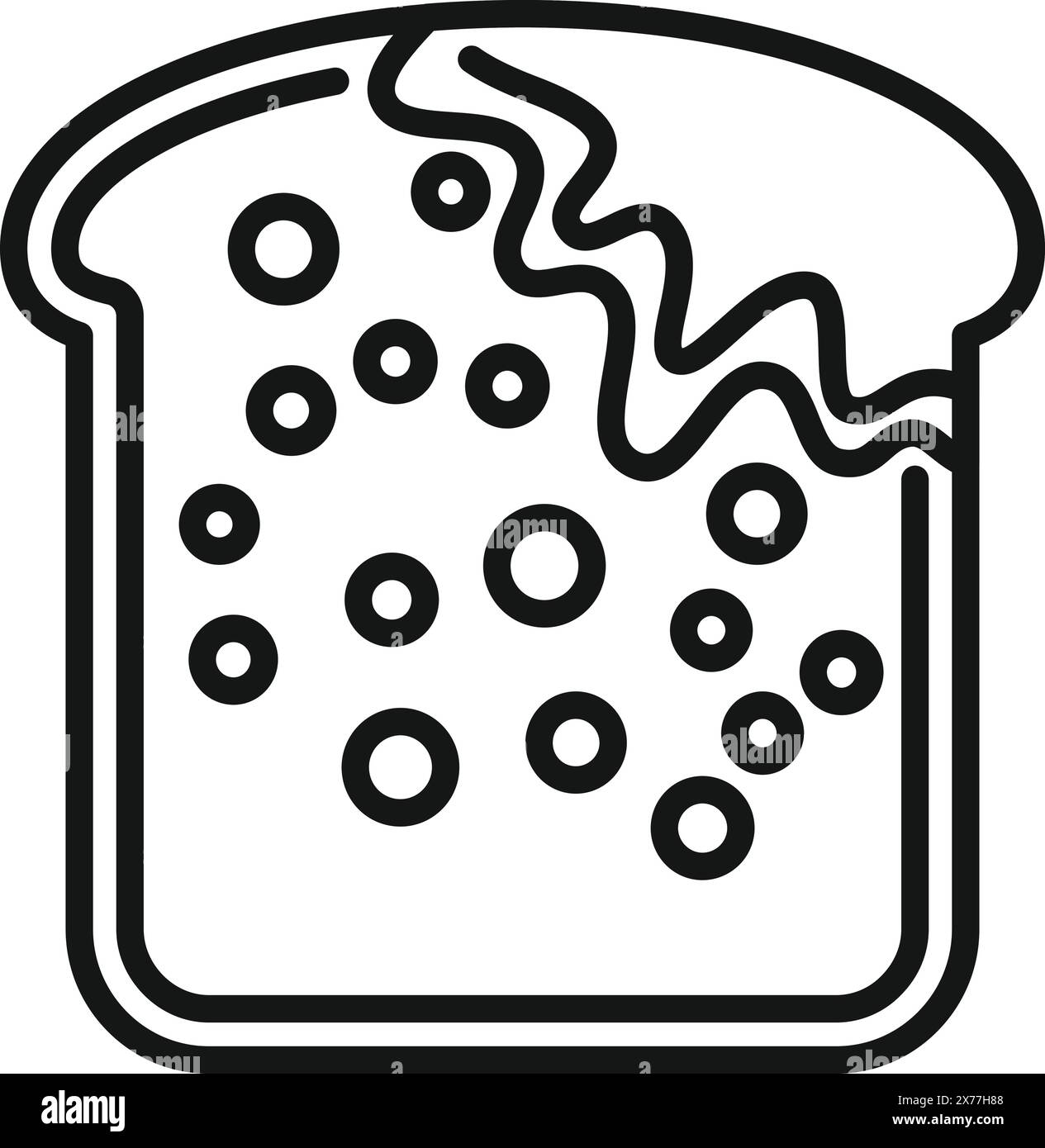 Simplified black outline of a bread slice with dripping jam and dot ...