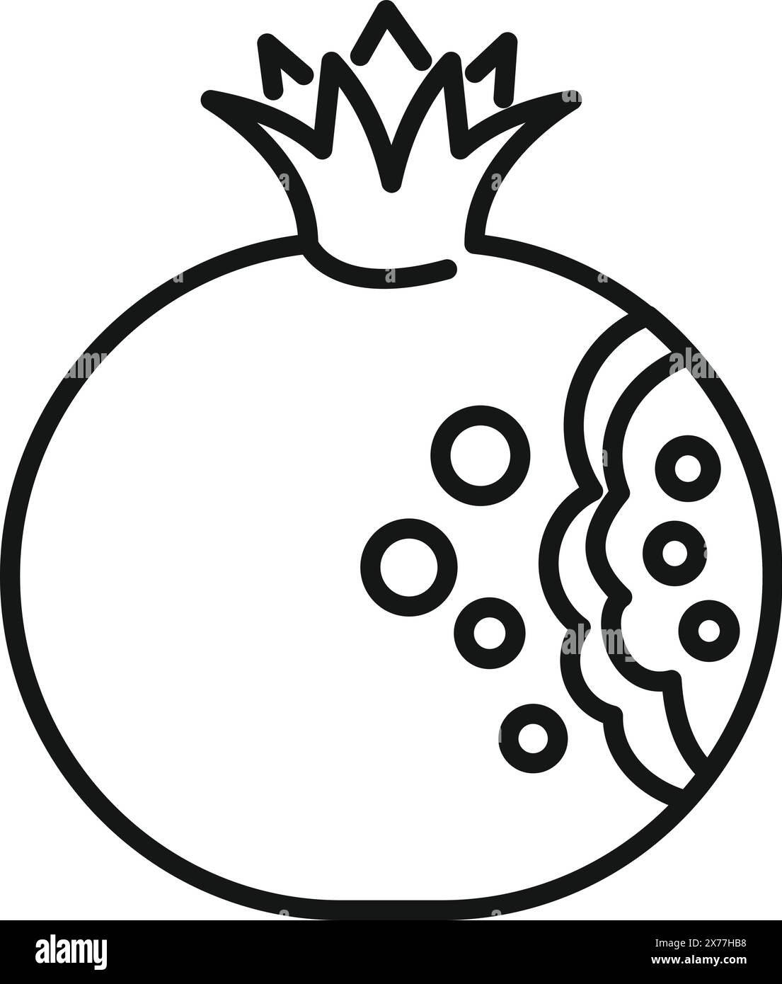 Black and white simple line drawing of a cartoon pomegranate, suitable ...
