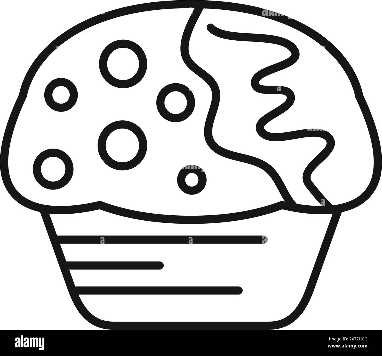 Black and white line drawing of a decorated cupcake, perfect for coloring and culinary themes ...
