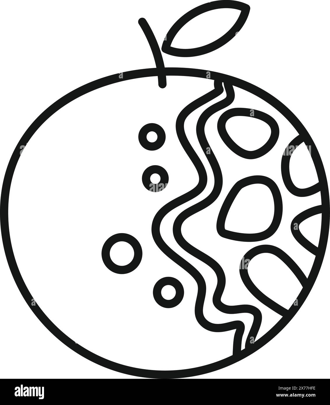 Black and white vector graphics combining an apple and moon features ...
