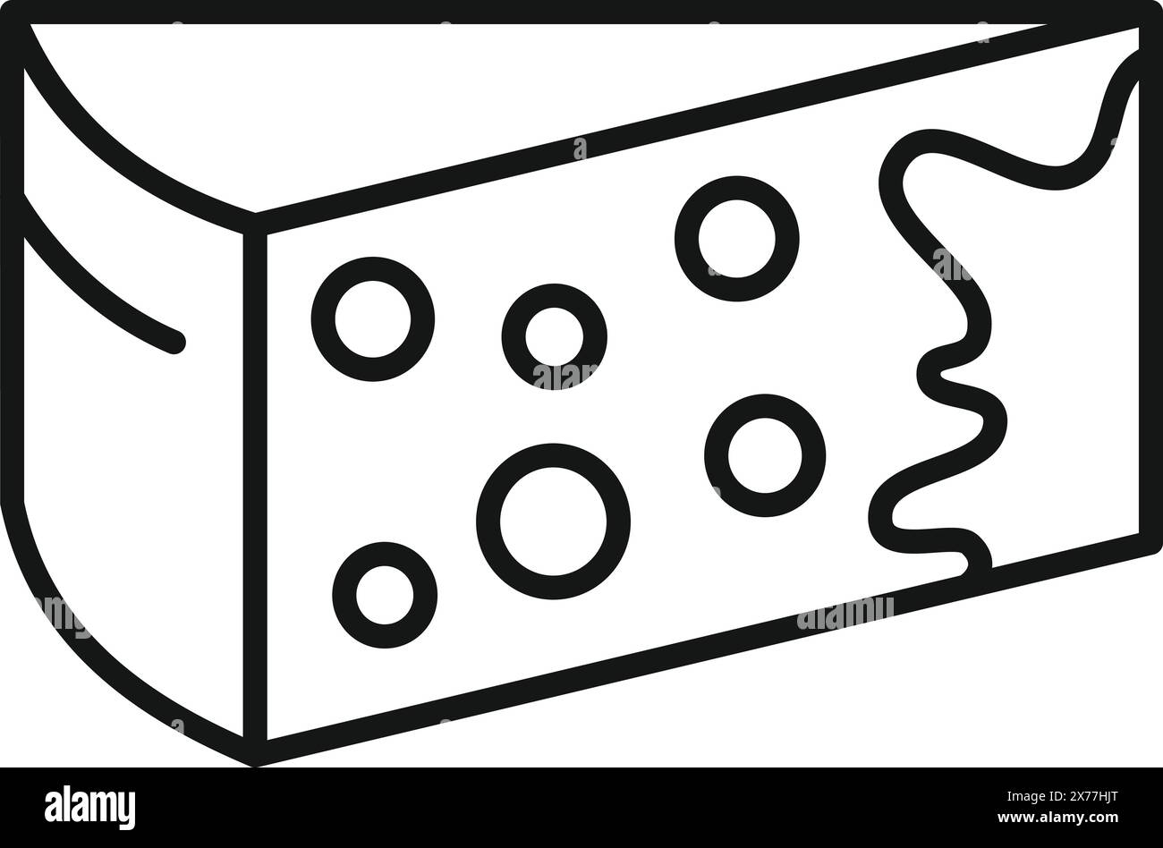 Simple black and white line drawing of a cheese wedge with holes Stock ...