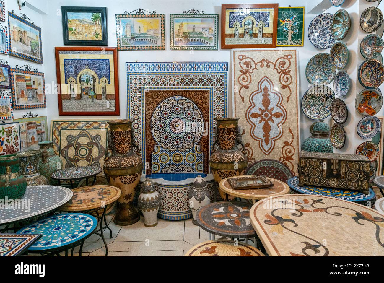 Fez, Morocco - 4 March, 2024: close-up view of traditional pottery and ...