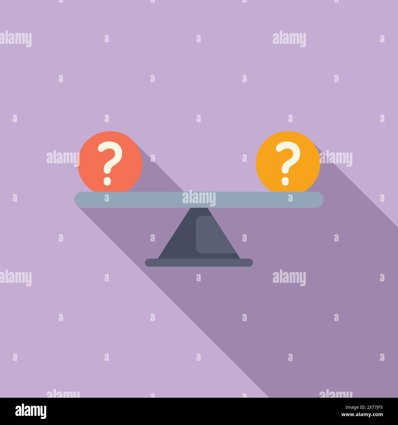 Flat vector design of a balance scale with question marks, symbolizing ...