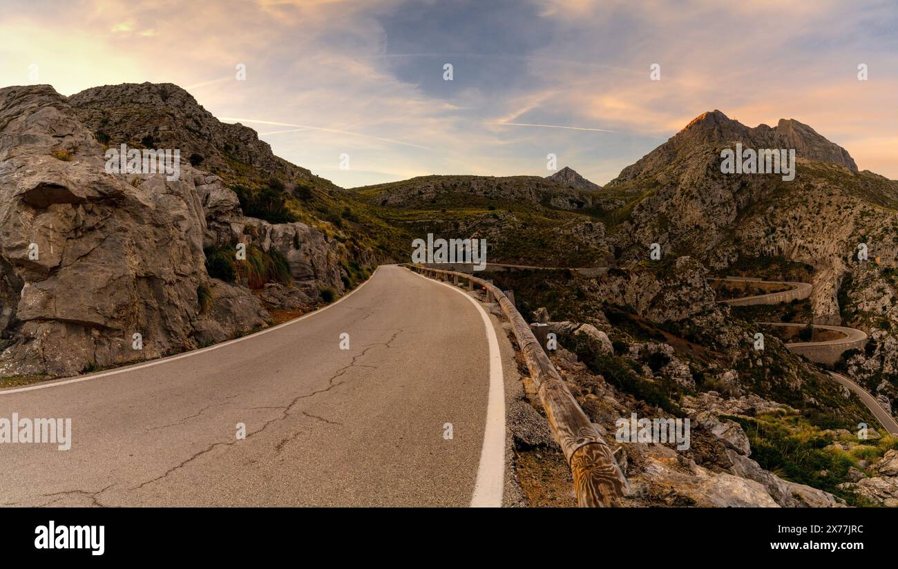 A view of the famous snake road leading from the Coll de Reis mountain ...
