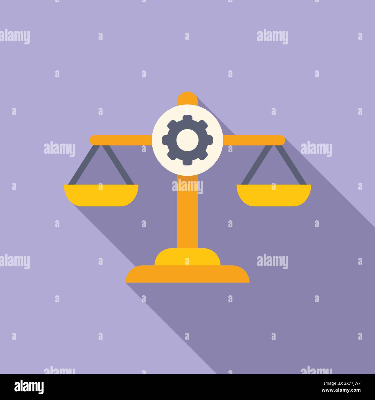 Flat design vector of balance scales with a gear, symbolizing legal ...