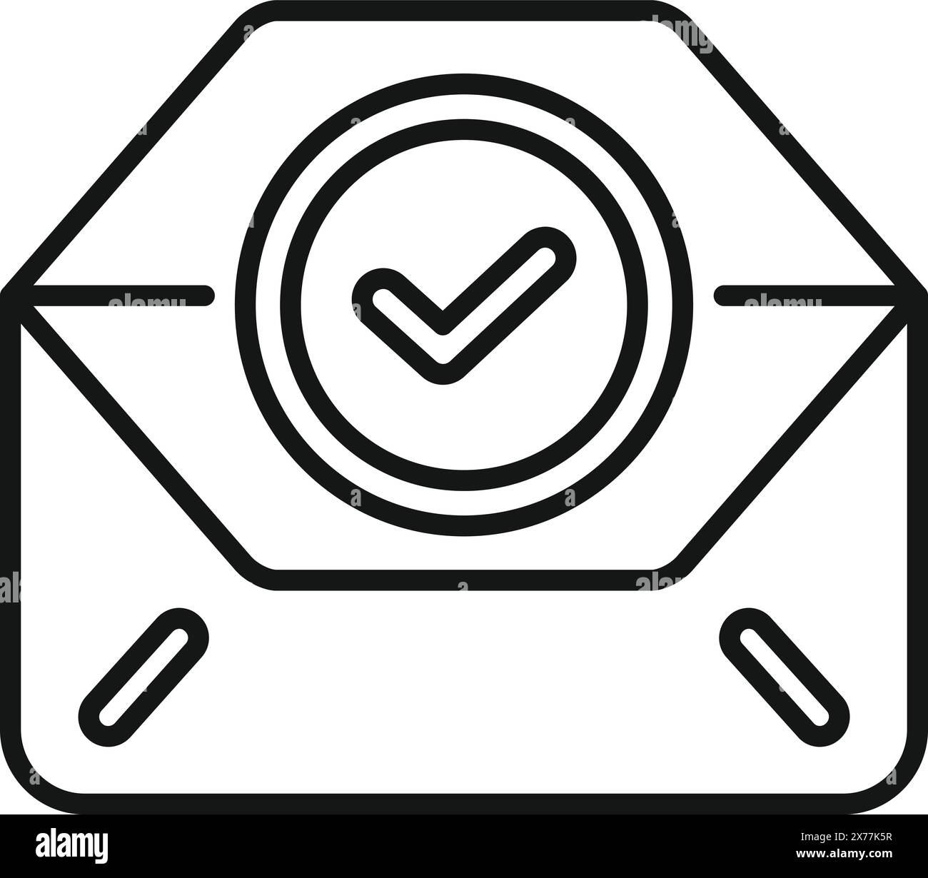 Minimalist approved envelope line icon with black and white linear art ...