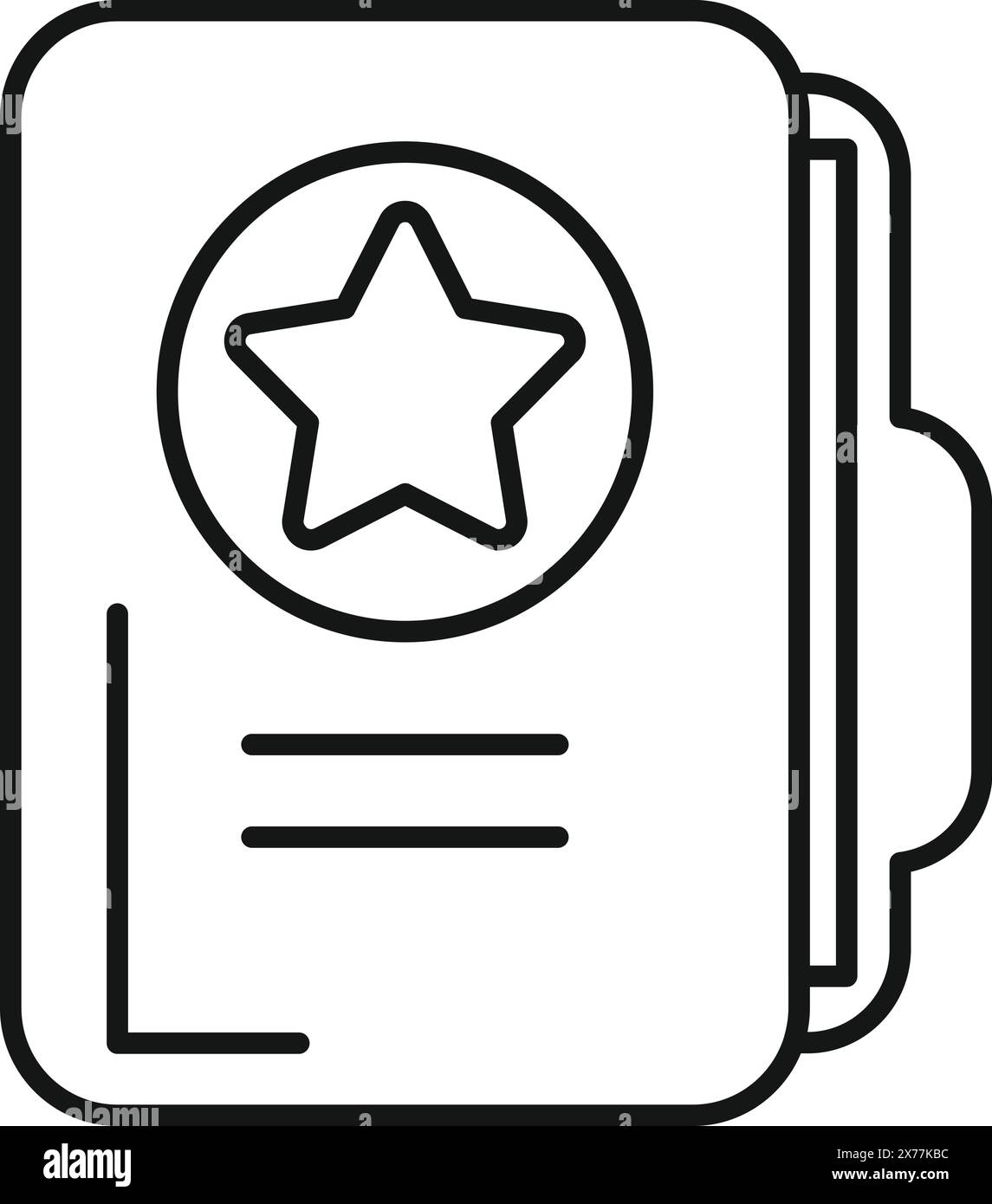 Black and white line drawing of a document with a star badge ...