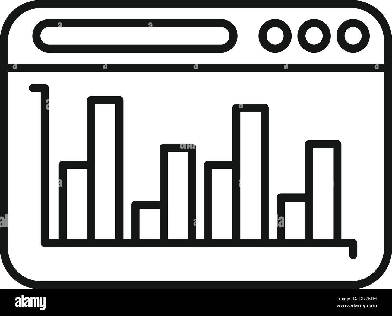 Simple line icon depicting a web browser with a bar graph, symbolizing ...