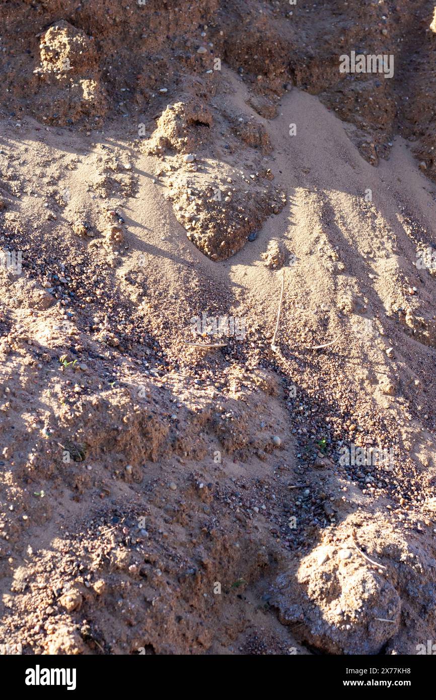 A mixture of soil, brown bedrock, and small rocks resembling a mini ...