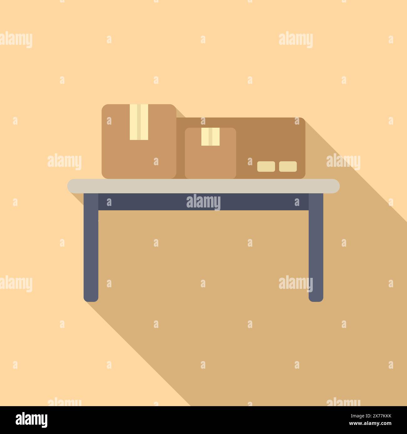 Simple flat design featuring cardboard boxes resting on a grey table ...