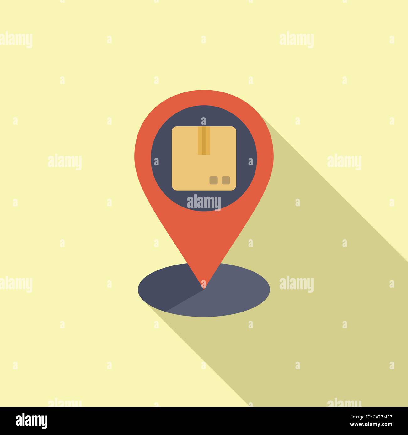 Flat design icon of a package within a map pin, symbolizing delivery ...