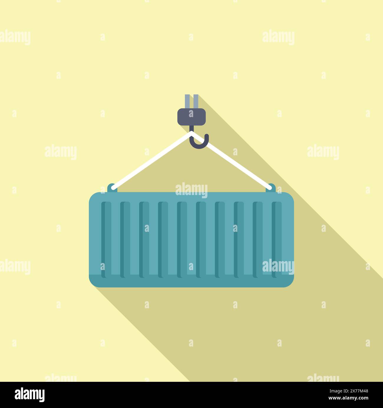 Vector illustration of a blue shipping container suspended from a hook ...