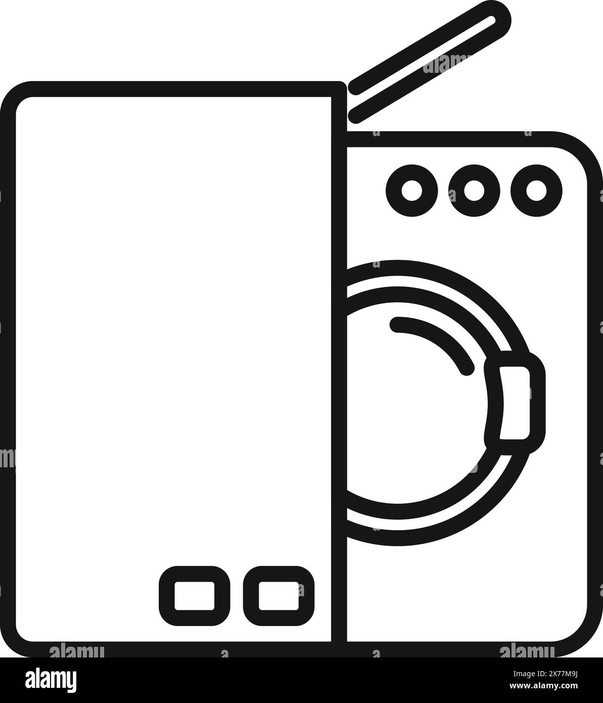 Monochrome line art drawing of a modern combination washer dryer ...