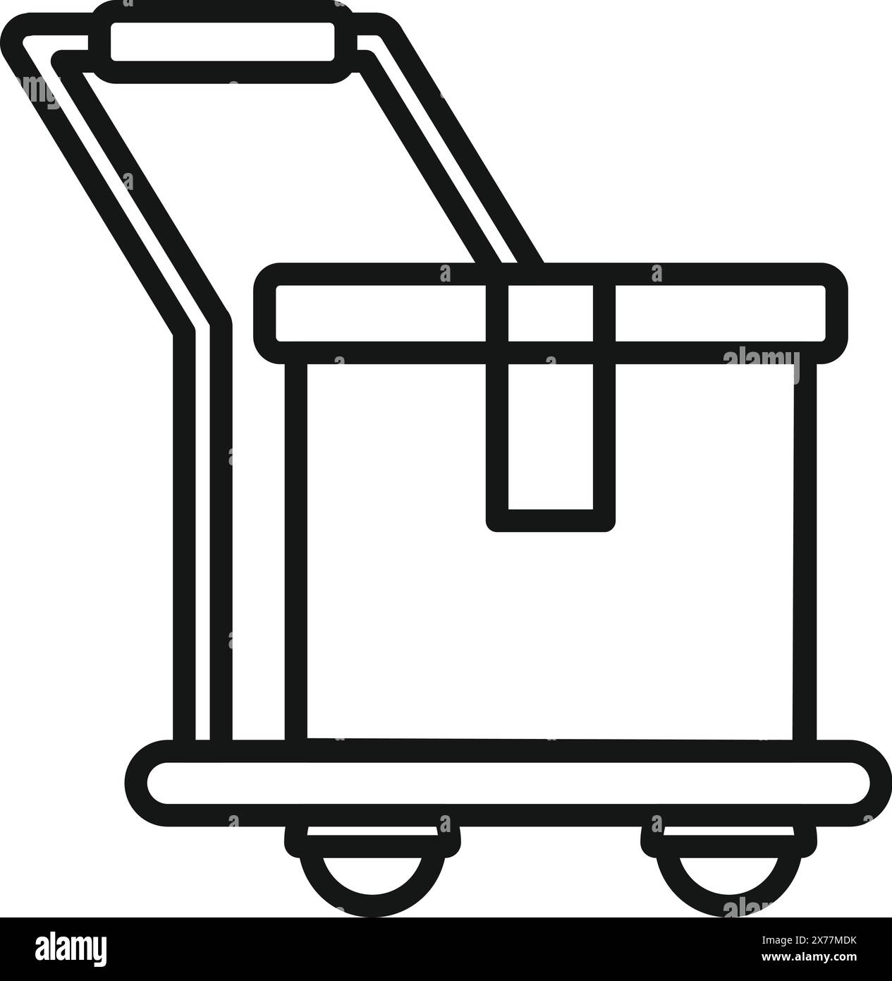 Vector outline drawing of a cardboard box on a wheeled trolley ...