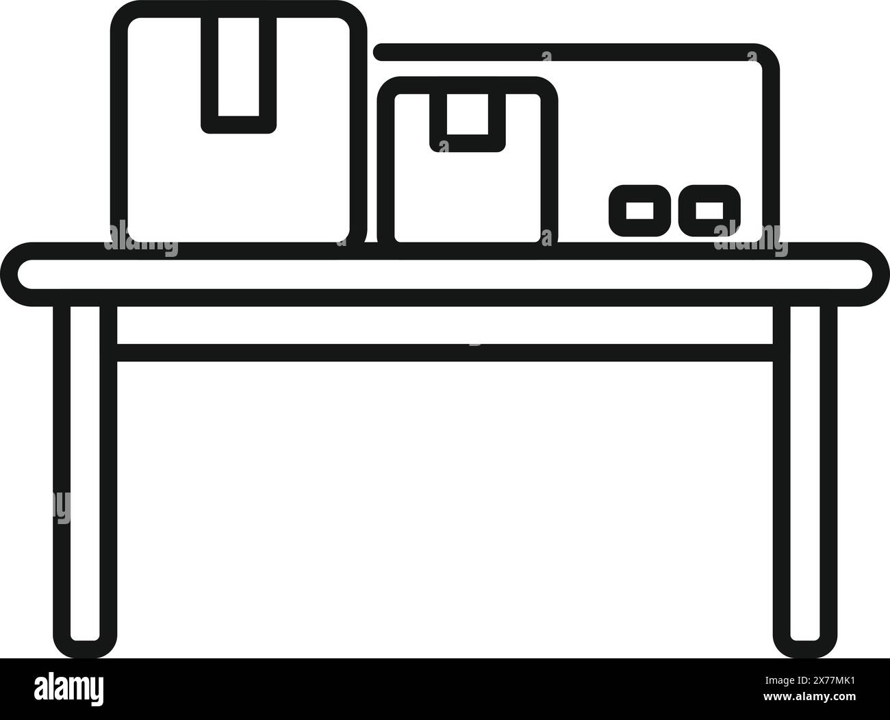 Simple line illustration of an office desk with parcels and documents ...