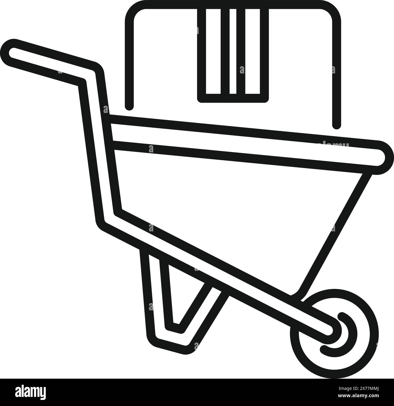 Black and white line art design of a simple wheelbarrow, suitable for ...