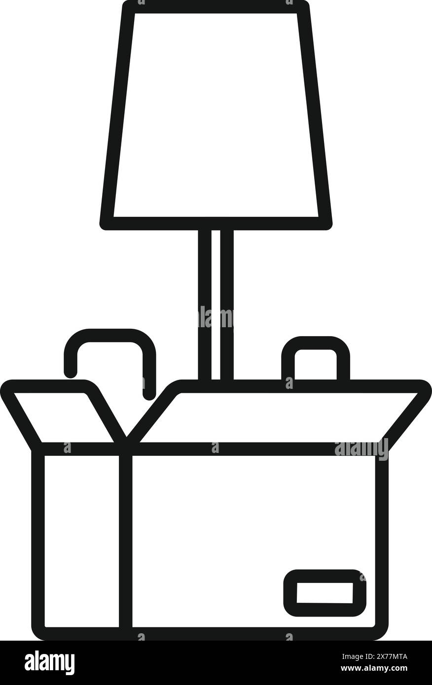 Minimalistic line art icon of a lamp in a cardboard box symbolizing ...