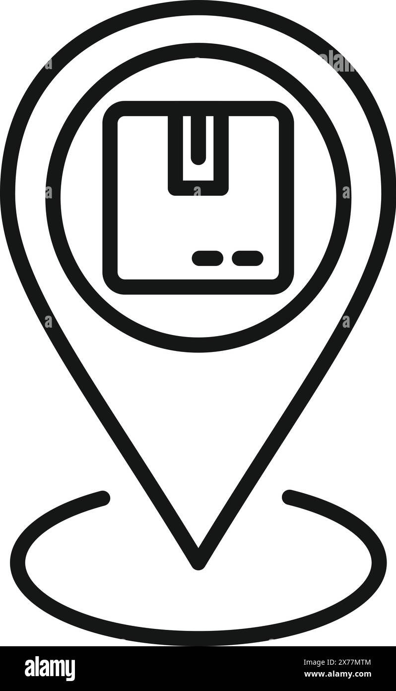 Modern black and white package delivery location pin icon for logistic ...