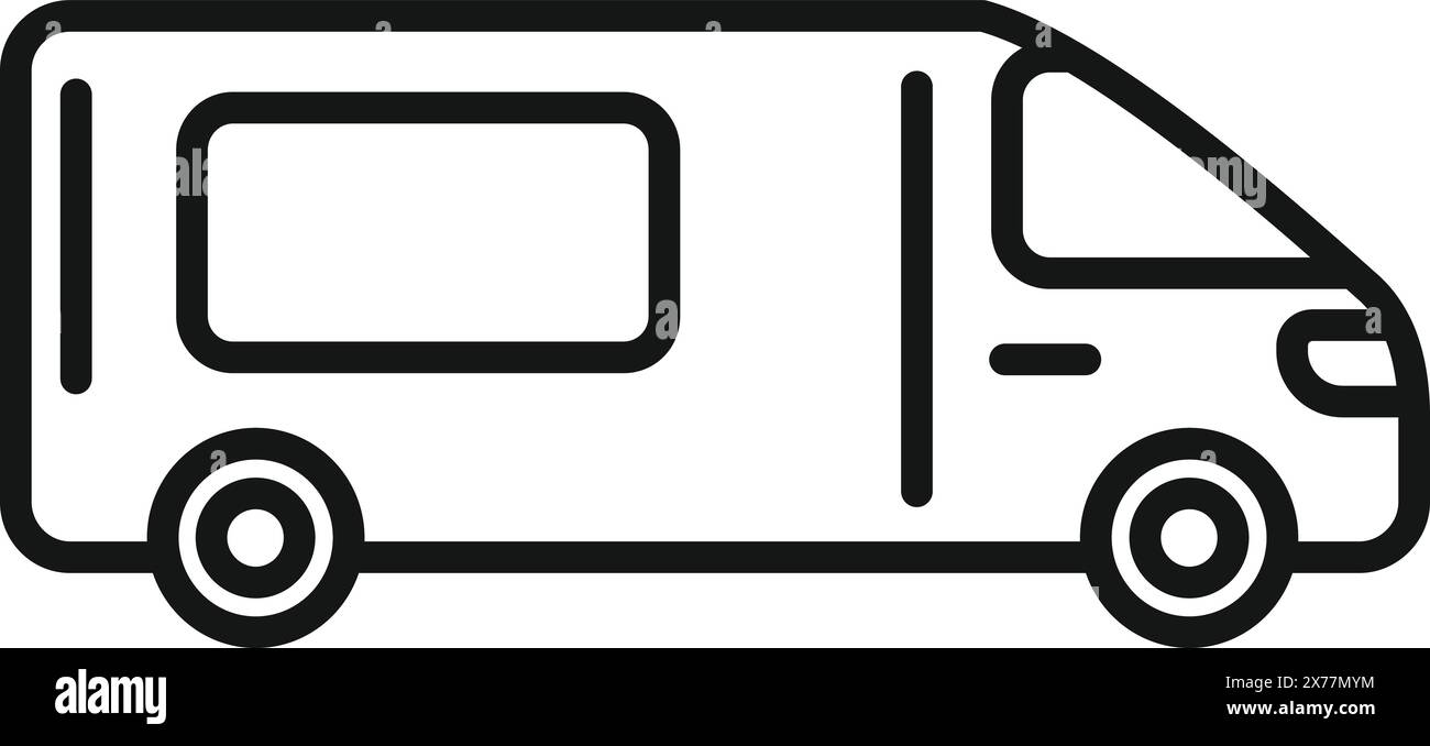 Black outline vector icon of a camper van suitable for travel themes ...