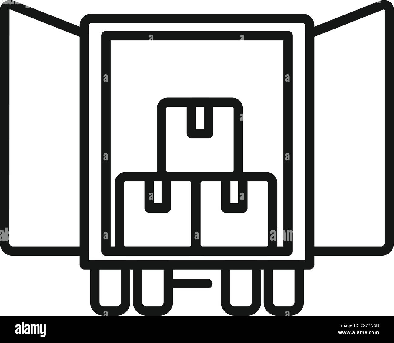 Simple black line vector icon of a truck with open cargo doors and boxes Stock Vector Image ...