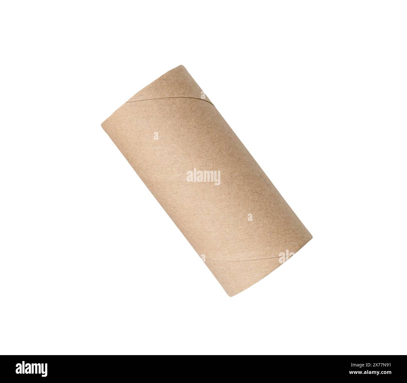 Top view of single brown tissue paper core is isolated on white ...