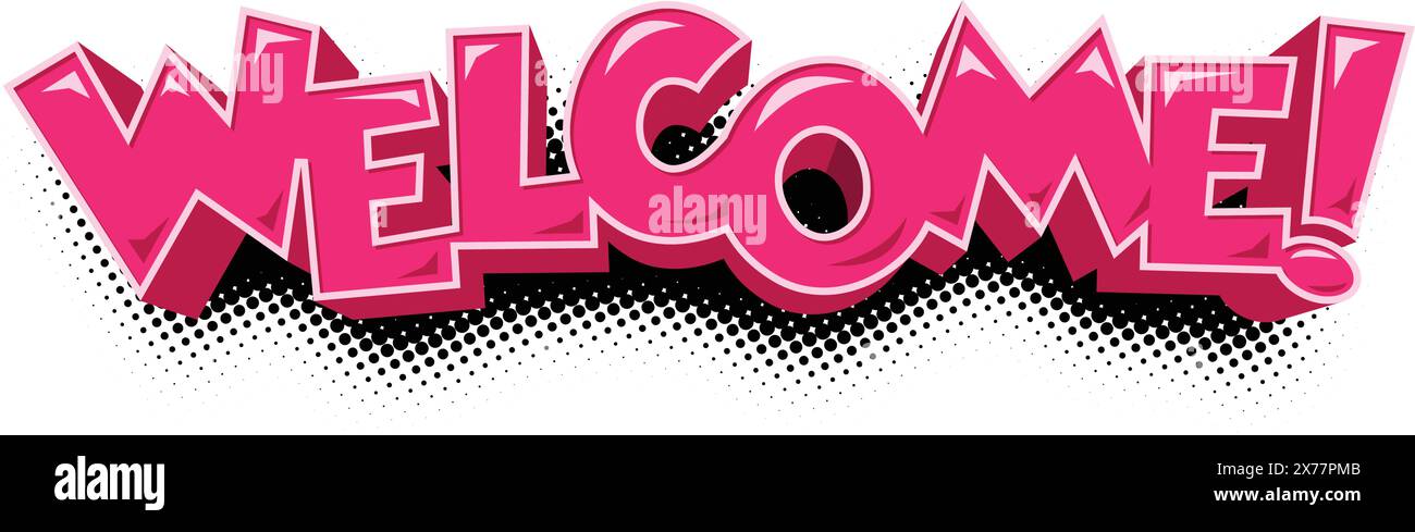 Pink welcome sign with halftone shadow. Vector on transparent ...