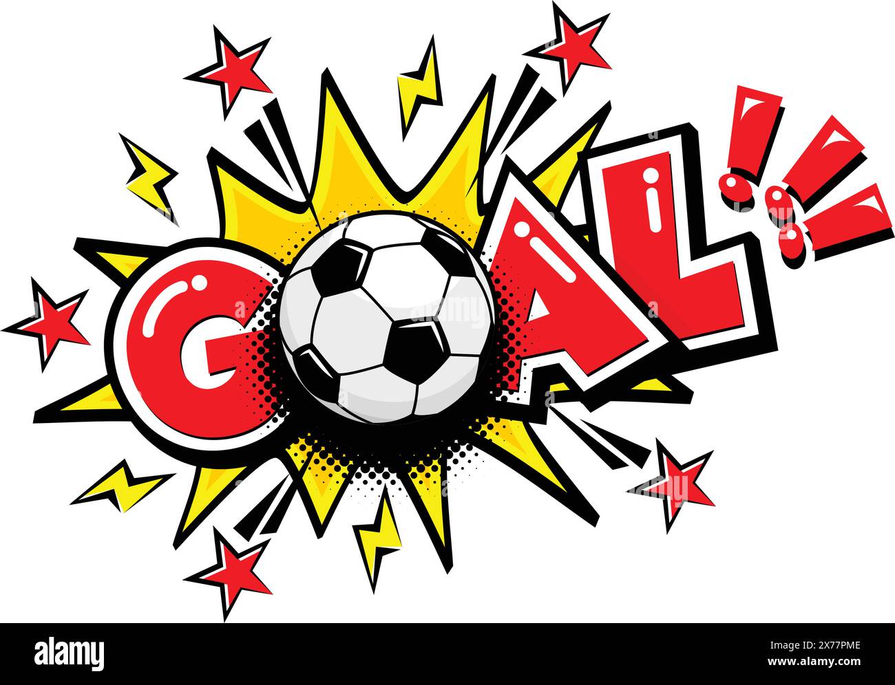 Goal football game, soccer ball. Text speech bubble balloon exploding ...