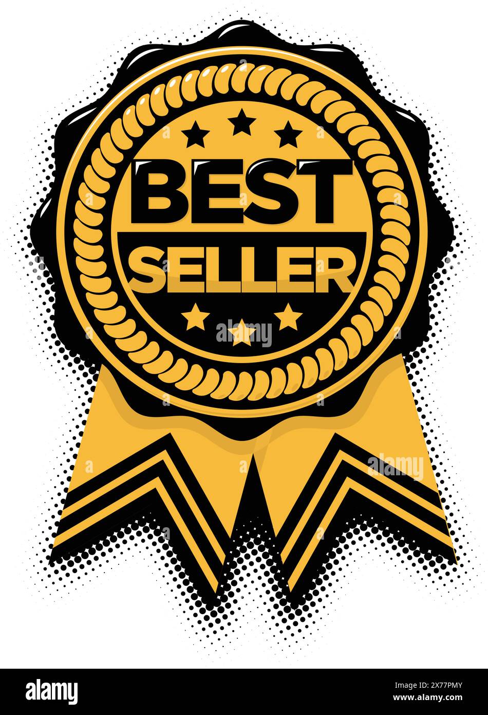 Best seller sticker label with medal gold ribbon. Fit for mark best ...