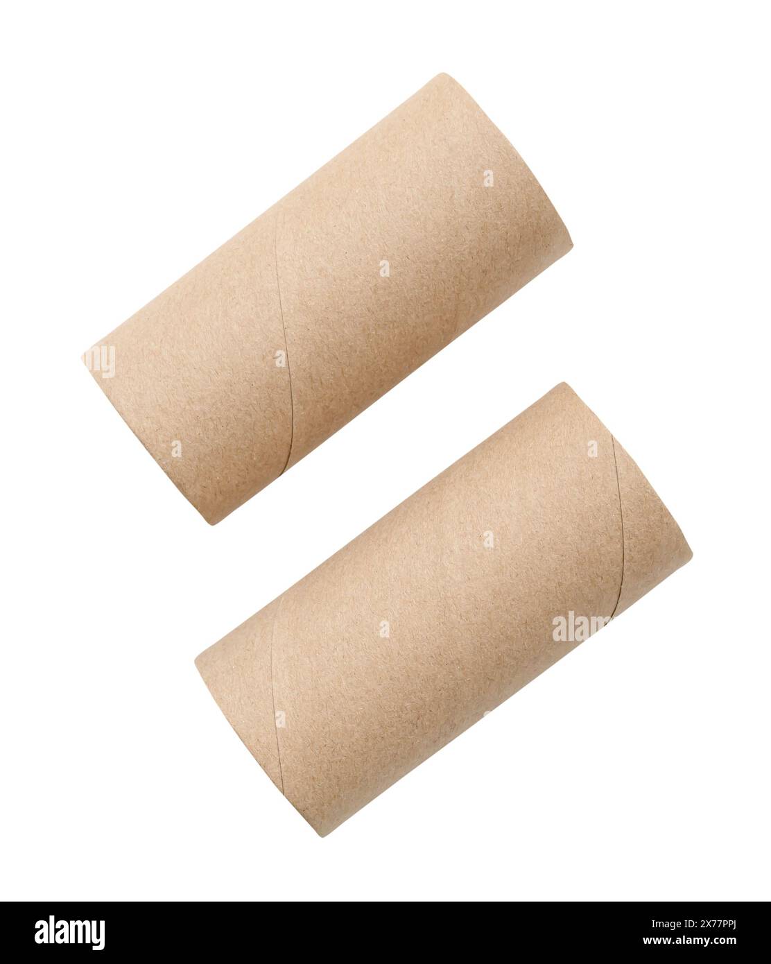 Top view set of brown tissue paper cores scattering is isolated on ...