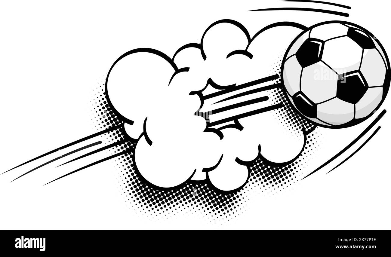Soccer football ball fly at high speed and breaks through the cloud ...
