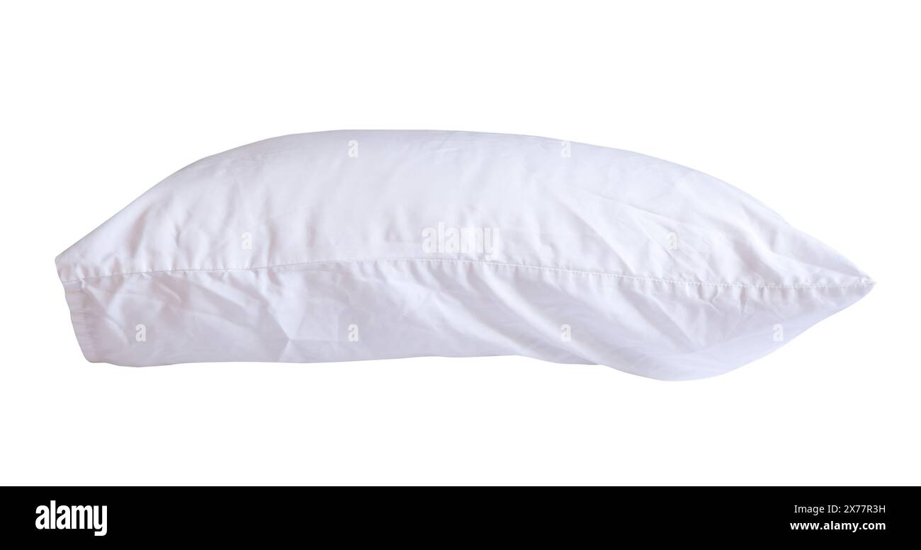 Side view of white pillow with case is isolated on white backgroud with ...