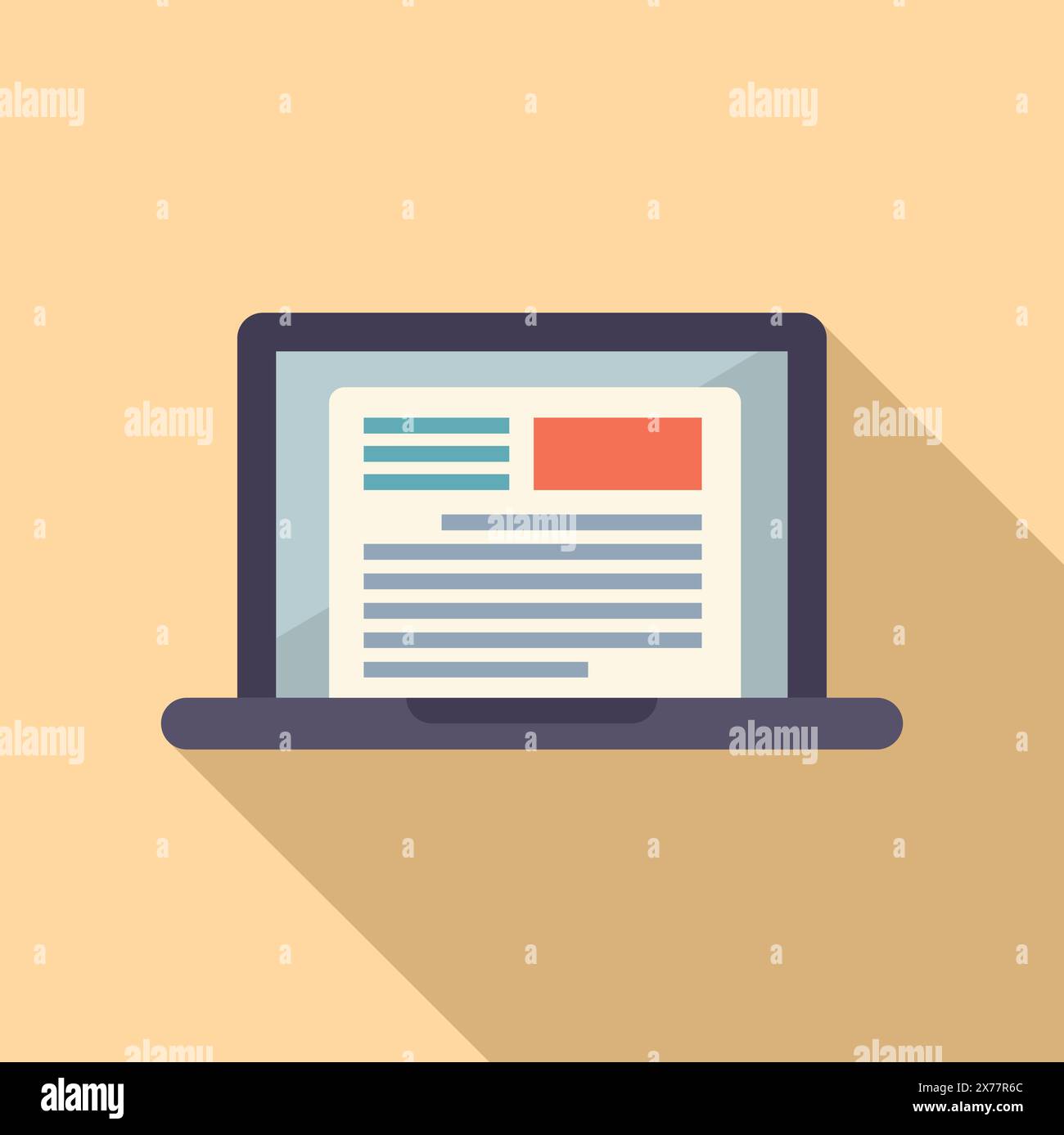 Vector illustration of a laptop with stylized screen content on a warm ...